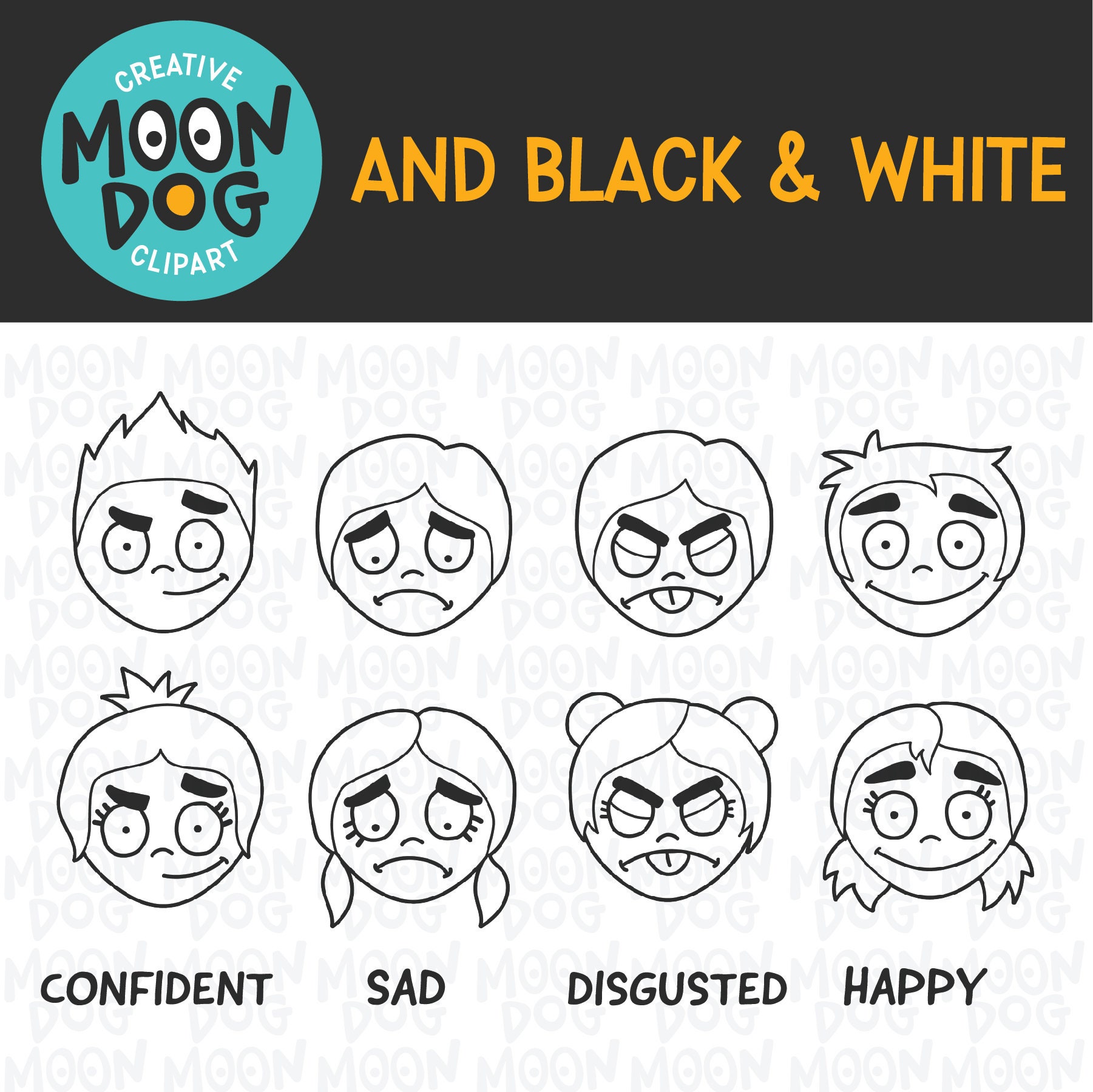 Emotions Clipart With Black Children, Boys & Girls Faces - Etsy