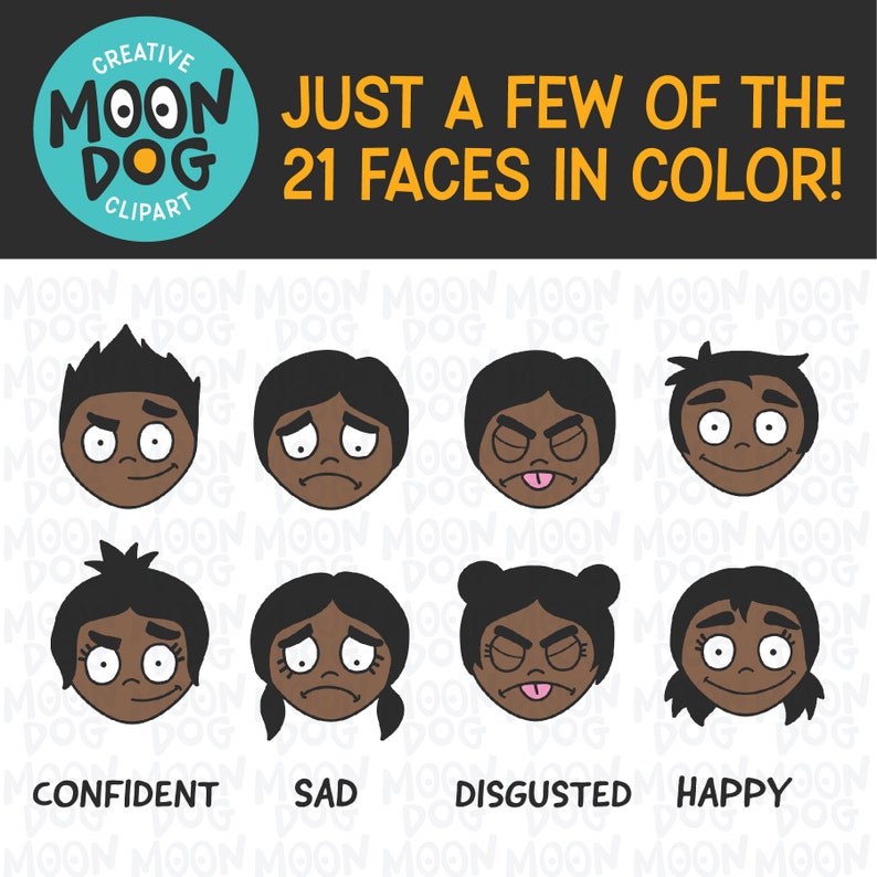 Emotions Clipart With Black Children, Boys & Girls Faces - Etsy