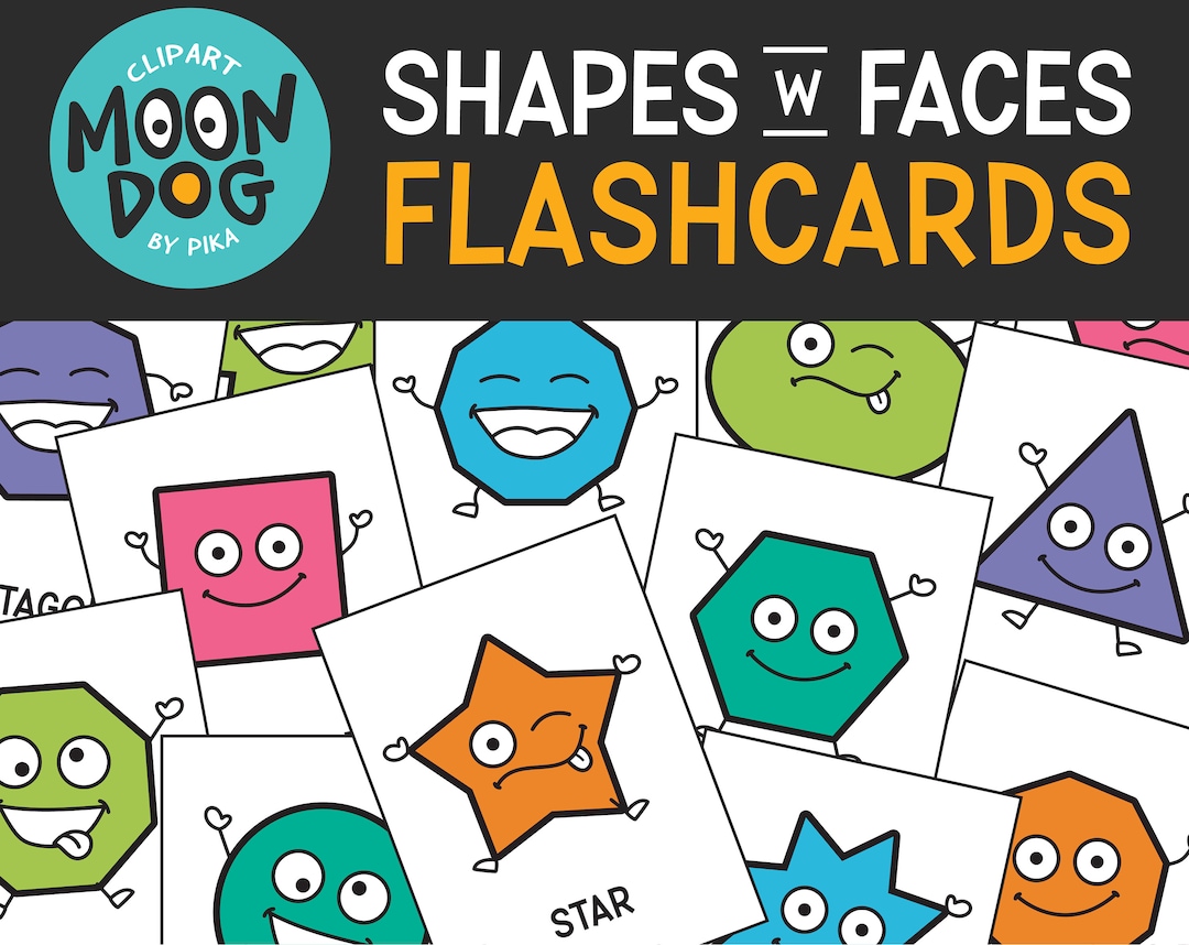 Shapes WITH FACES Flashcards - Printable PDF With Colorful, Geometric ...