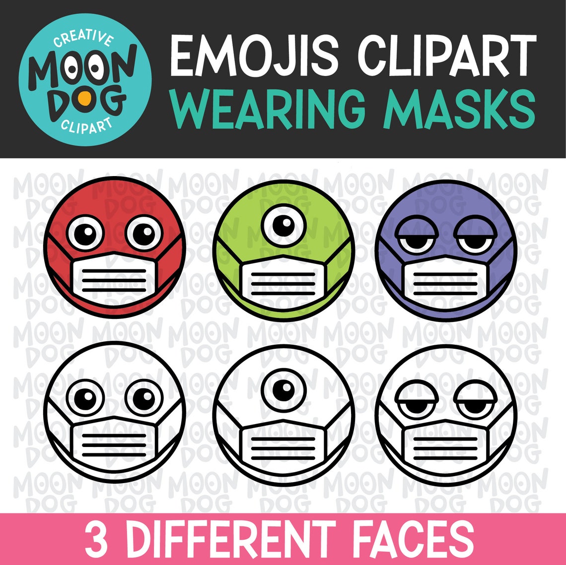 Emojis Wearing Masks Clipart - Emoticons Wearing Masks - Etsy