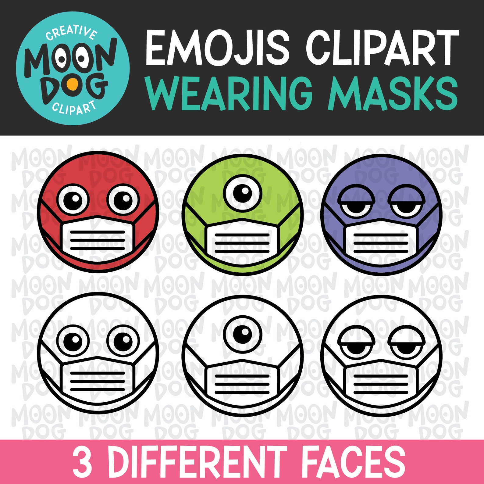 Emojis Wearing Masks Clipart - Emoticons Wearing Masks - Etsy