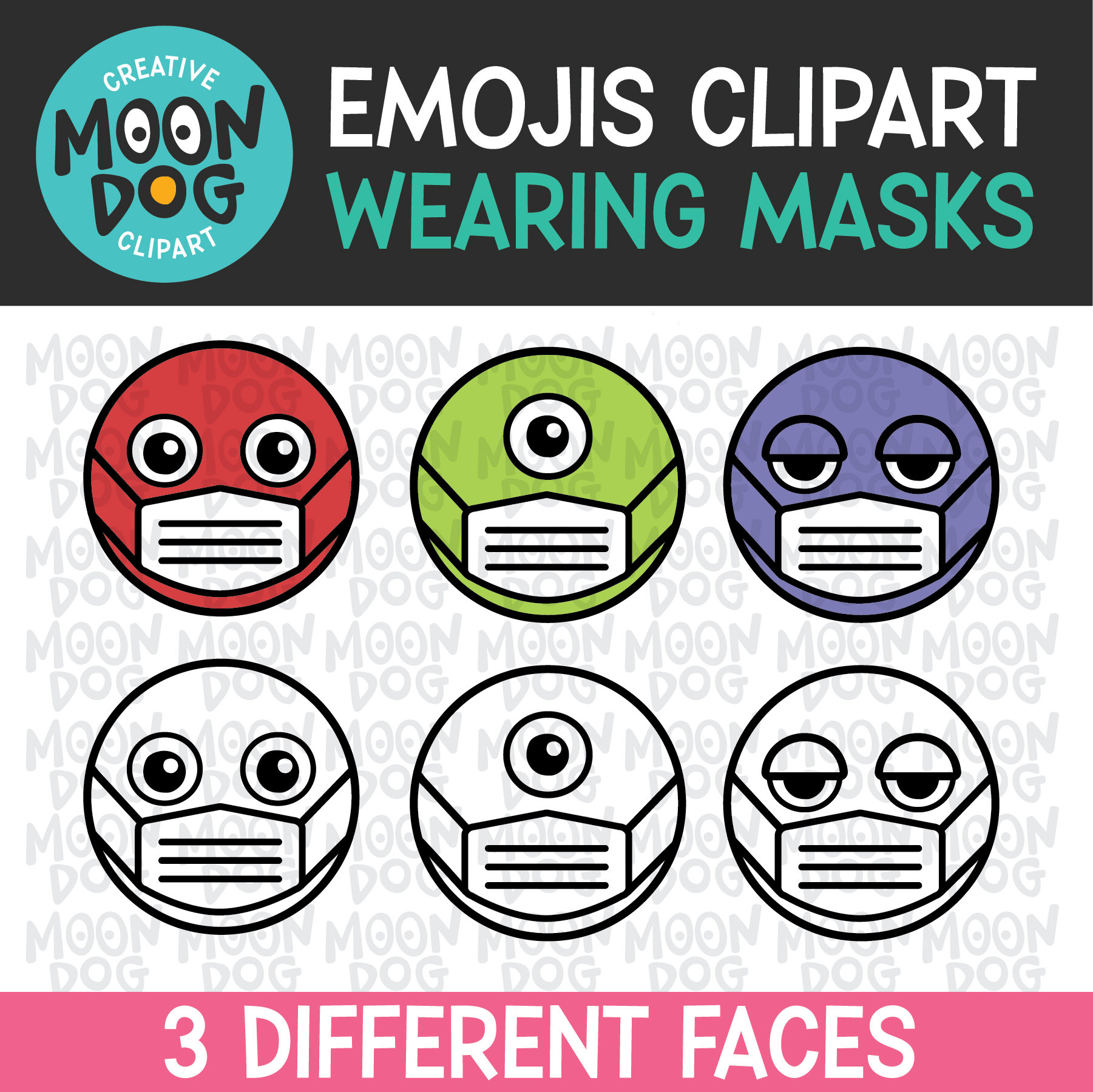 Emojis Wearing Masks Clipart - Emoticons Wearing Masks - Etsy