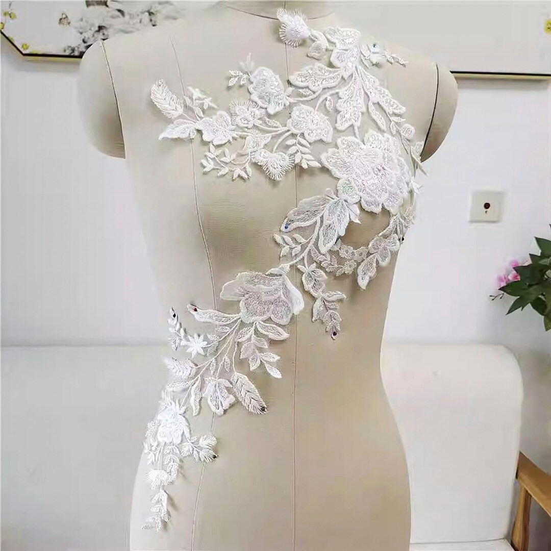 White Sequin Flower Embroidery Lace Applique: DIY Wedding Dress Patch ...