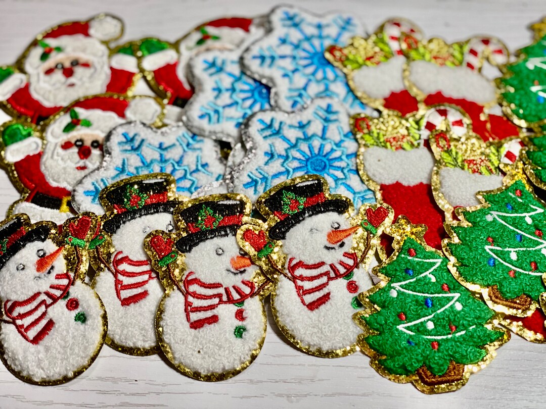 Christmas Chenille Iron on Patch, Chenille Iron on Patches, Patches for Shirts, Holiday Iron on ...