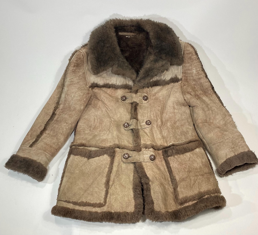 Vintage Shearling Suede Coat: Genuine Sheepskin Jacket (M/L) - Etsy