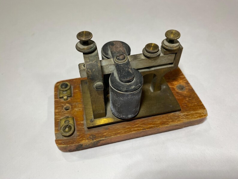 Antique Brass Telegraph Key Morse Code Operator Key on Wood Base Early ...