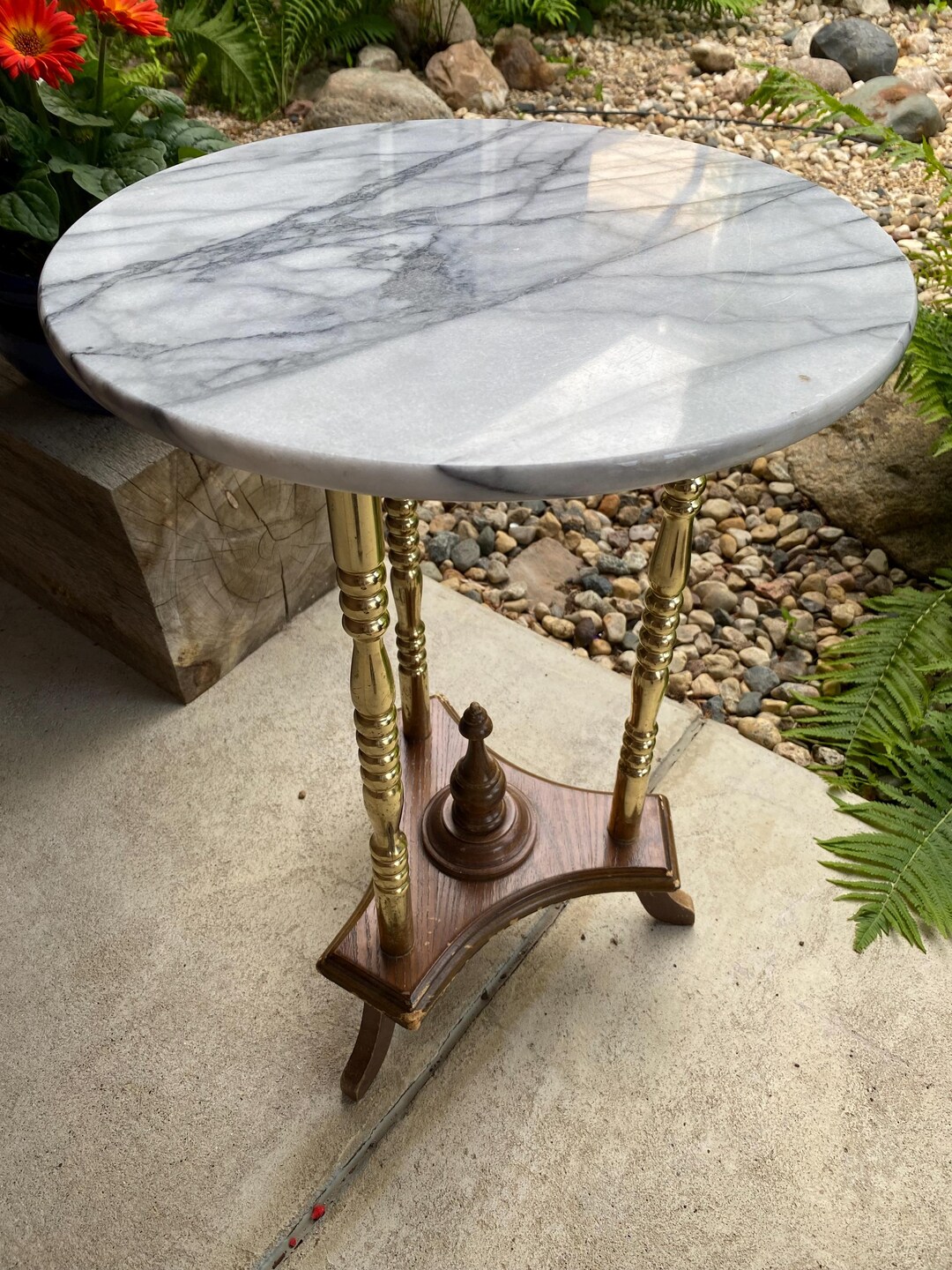 Victorian Round Marble Top Side Table – 24" Gold Legs, Wood Base - Etsy