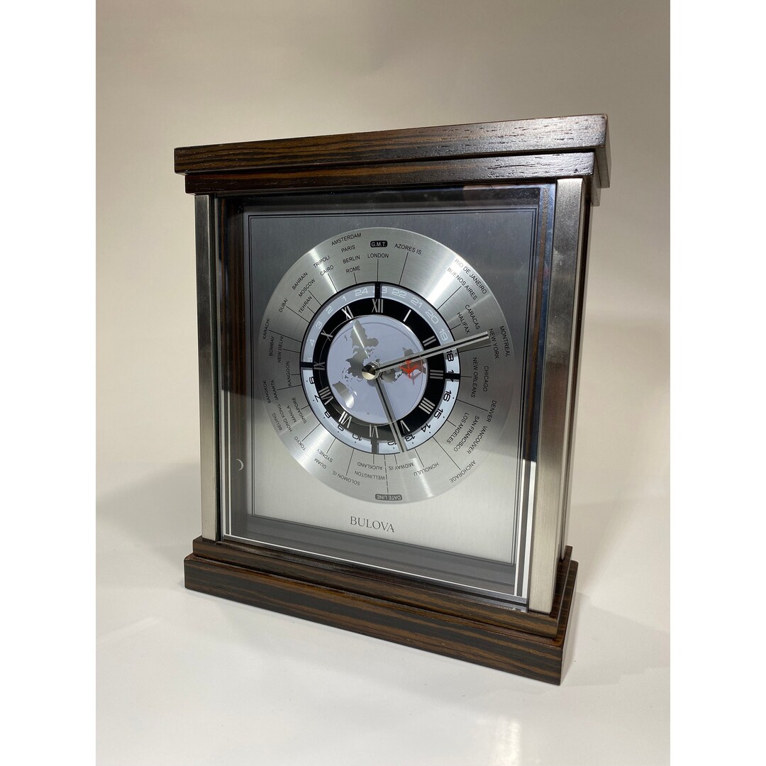 Bulova Wyndmere World Time Clock Table Top Desktop Mantle Silver - Etsy