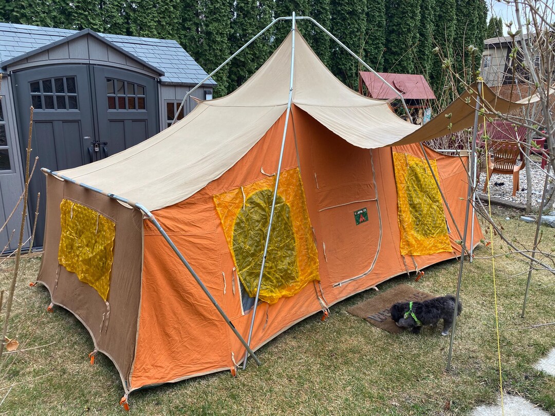 Vintage Campmate Three-bedroom Tent Large Canvas Style, Orange & Brown ...