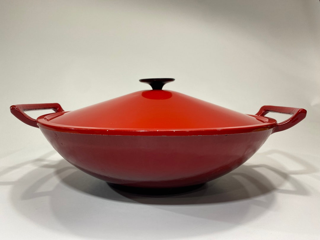 Red Cast Iron Enamel Wok 14, With Tin Lid - Etsy