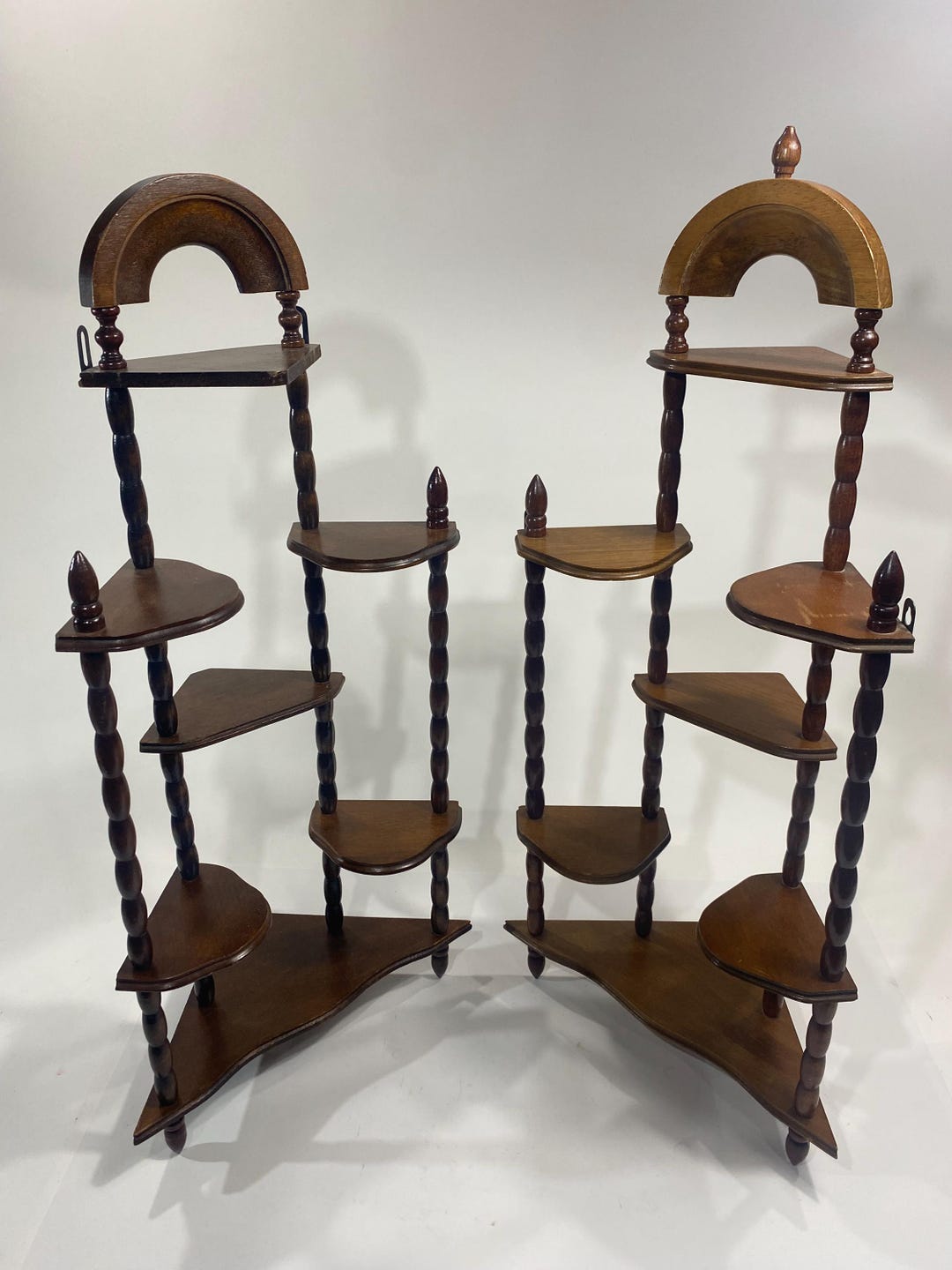 Set Of, Vintage 7 Tier Wood Spindle Knick Knack Hanging Corner Wall ...