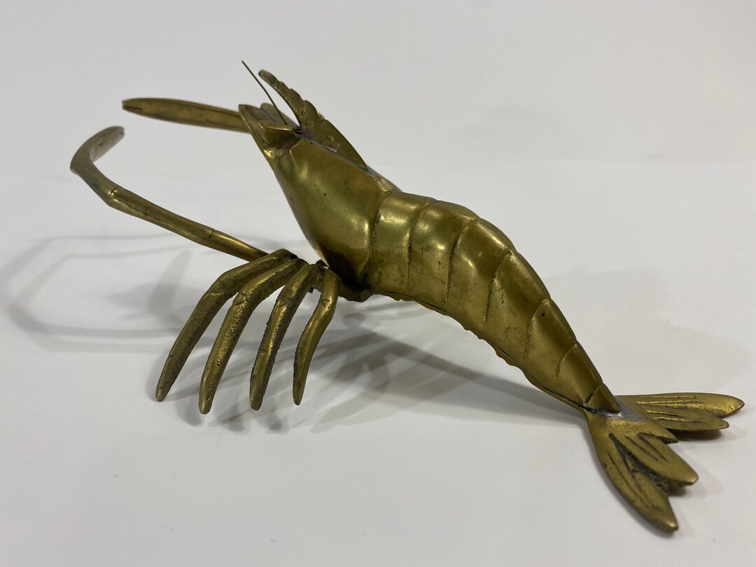 Brass Shrimp or Prawn Ocean Animal Figure, Gold MCM Decor, Hard to Find ...