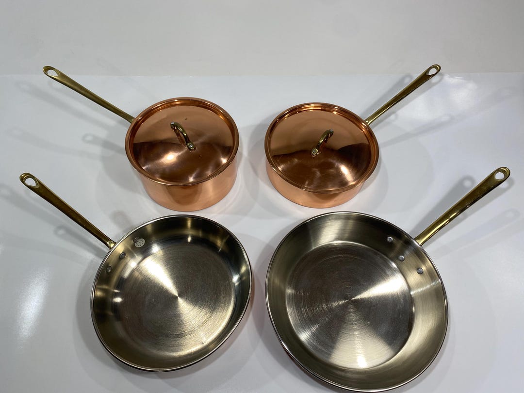 Vintage Copper Brass Cookware Set Sauce Pans Frying Pans 4 Piece ...