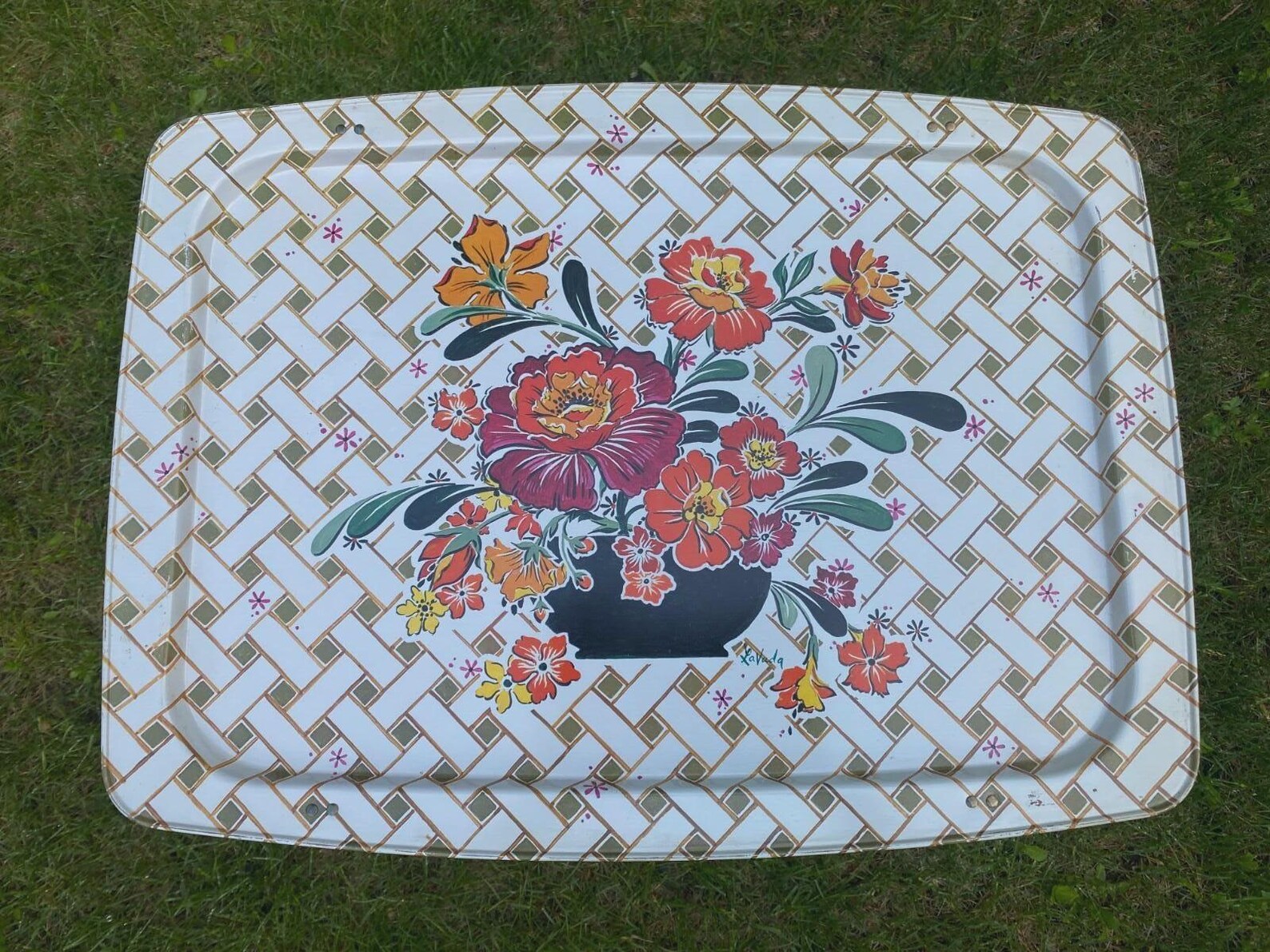 Vintage MCM Folding TV Tray, Table, Snack Floral, White Orange Flowers ...