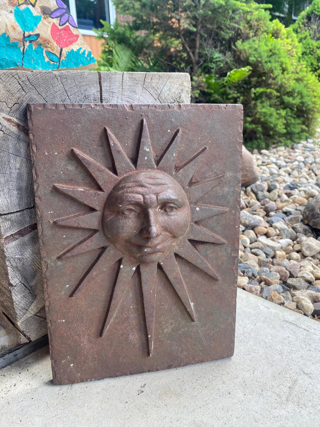 Vintage Cast Iron Sun Wall Decor – 12"x8.5" Rectangle, Rustic Garden ...