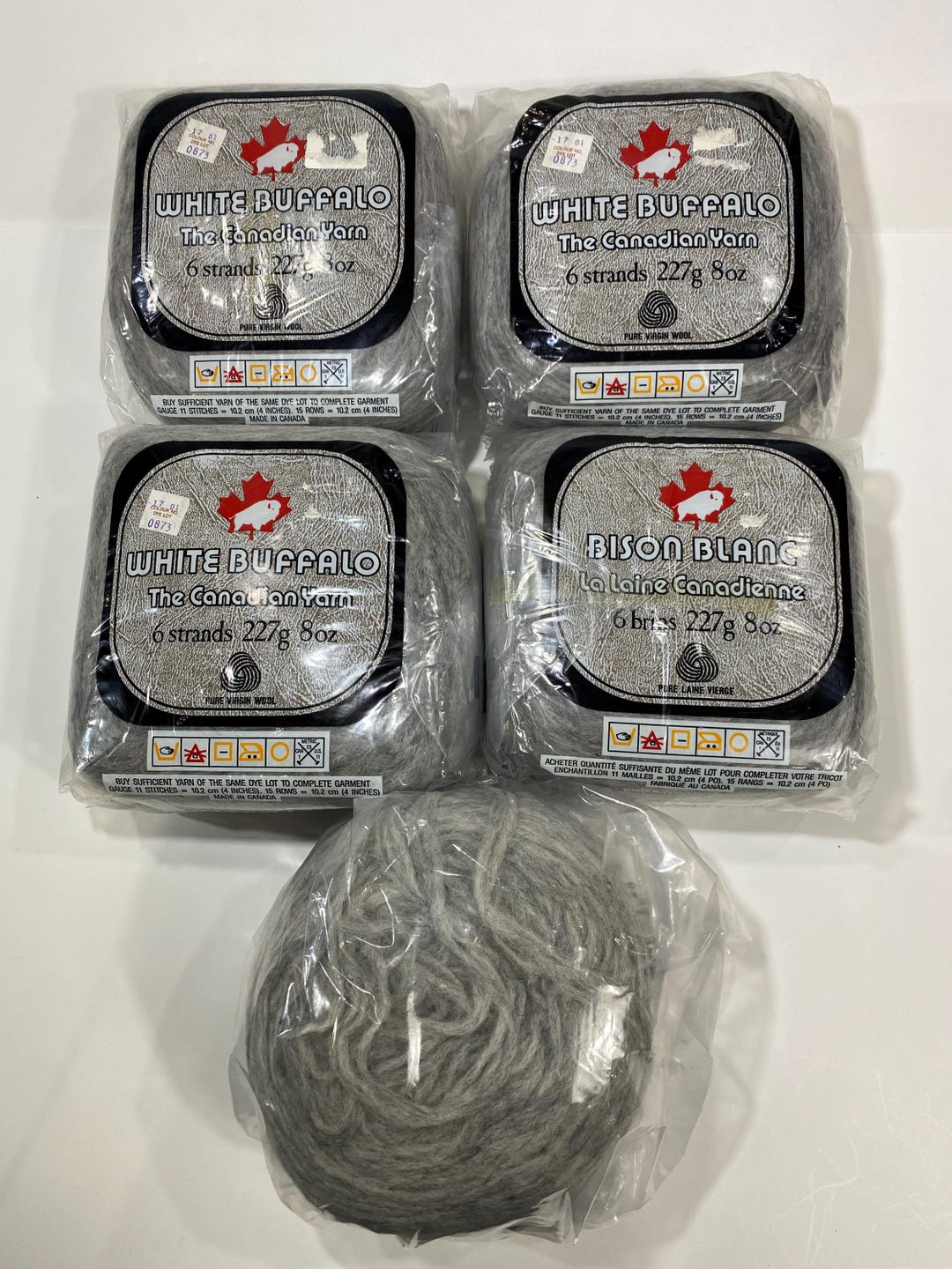 White Buffalo Canadian Yarn Pure Virgin 5 Pk. Wool 6 Strand 8oz Lot ...