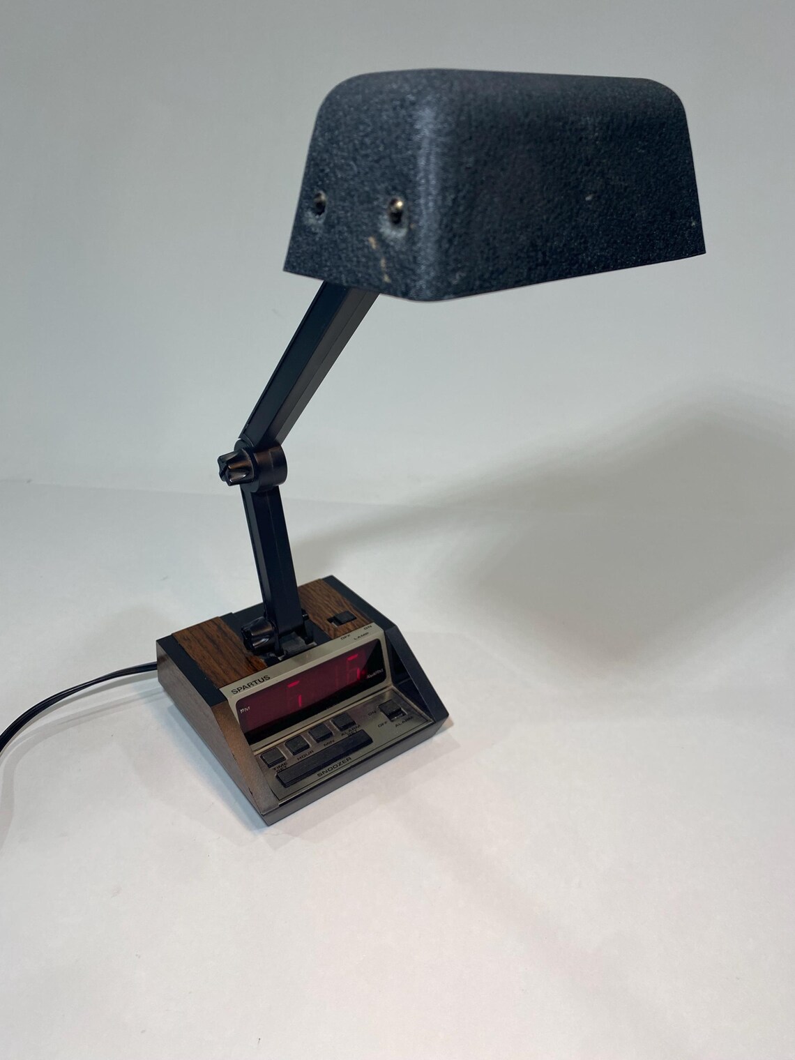 Vintage Spartus Alarm Clock Desk Lamp Digital Woodgrain Mid Century ...
