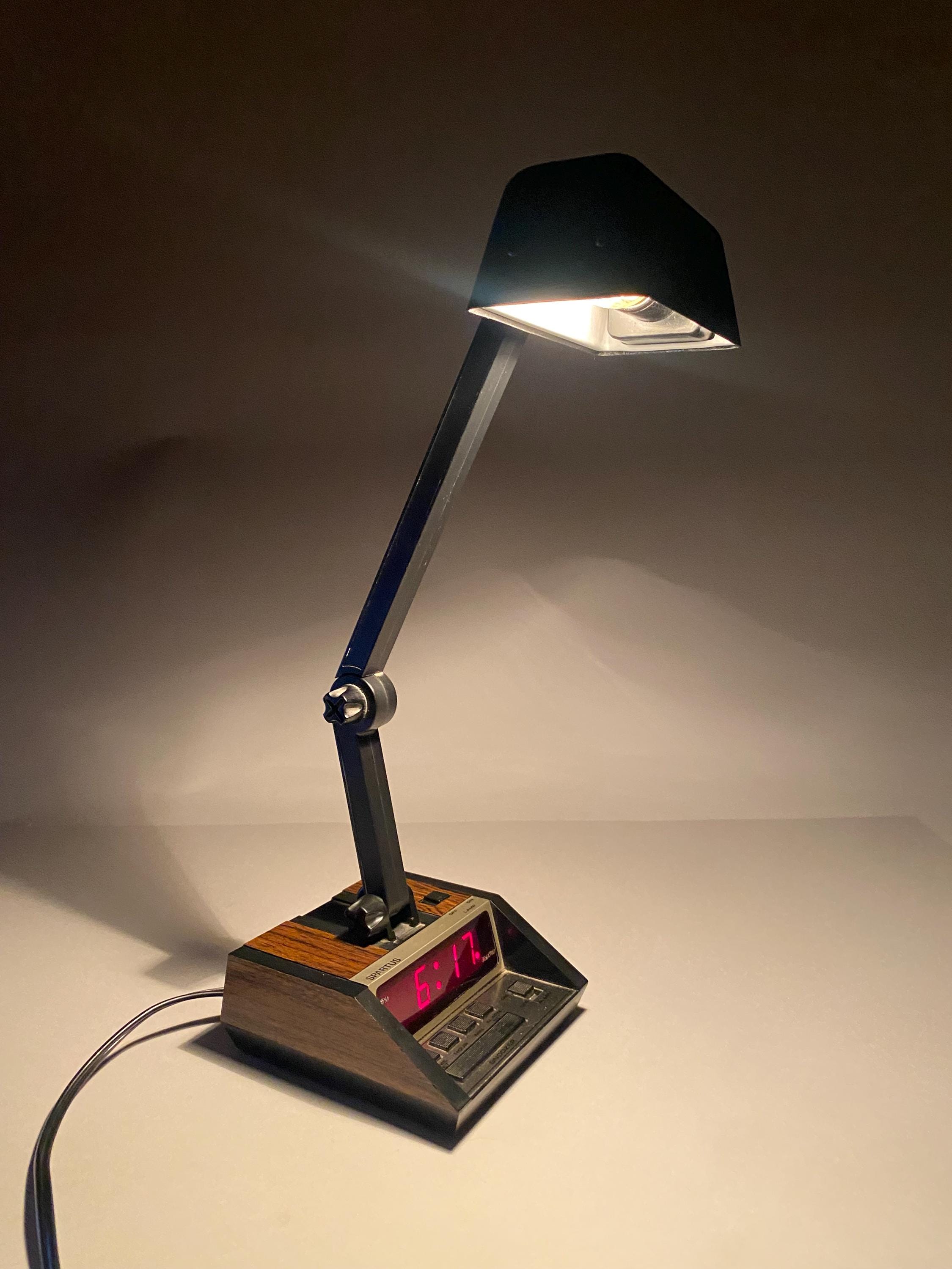 Vintage Spartus Alarm Clock Desk Lamp Digital Woodgrain Mid Century ...
