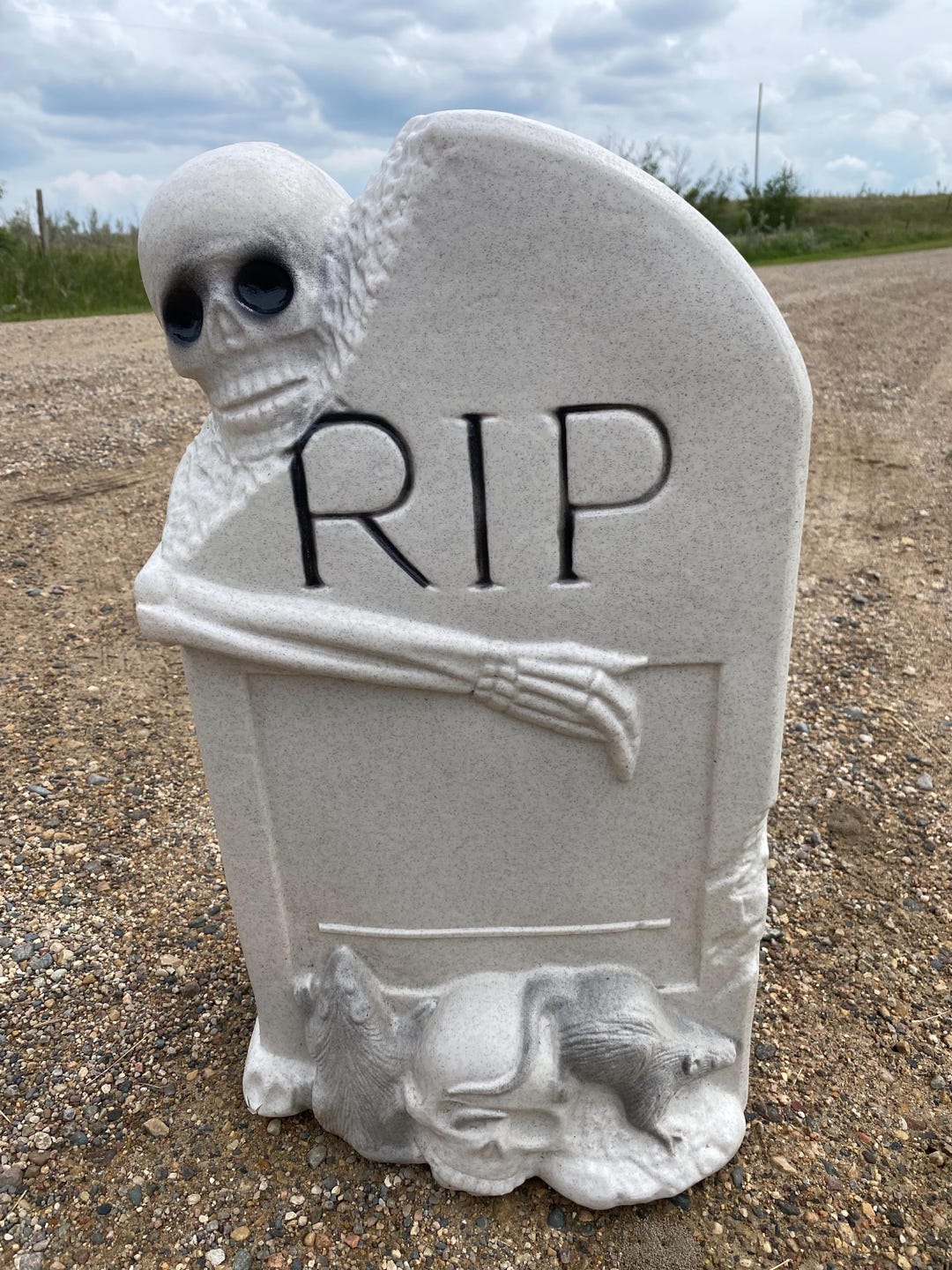 Vintage Halloween Blow Mold Tombstone With Skeleton and Rats 28 Inch ...
