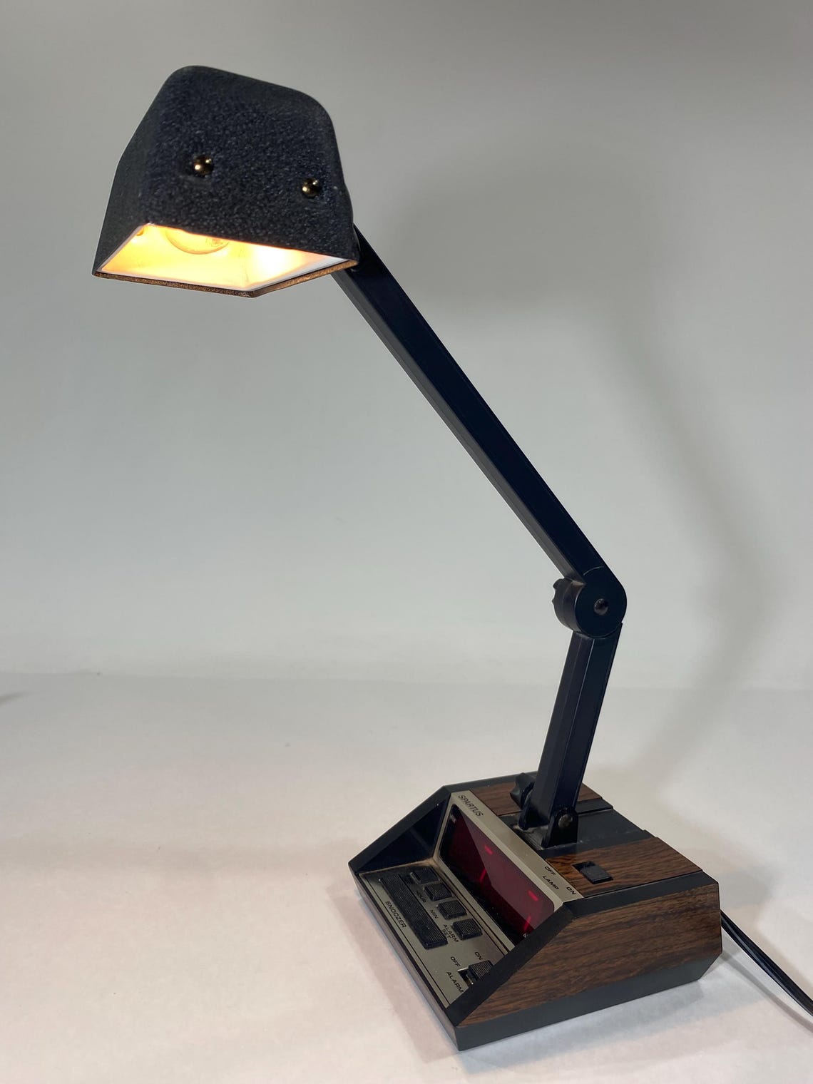 Vintage Spartus Alarm Clock Desk Lamp Digital Woodgrain Mid Century ...