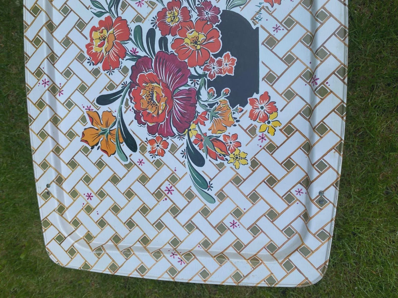 Vintage MCM Folding TV Tray, Table, Snack Floral, White Orange Flowers ...