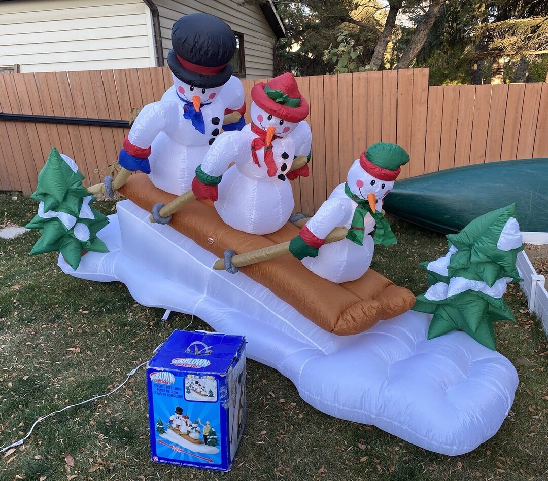 Airblown Inflatable Snowman on Sled Lights Up Over 11 Feet - Etsy