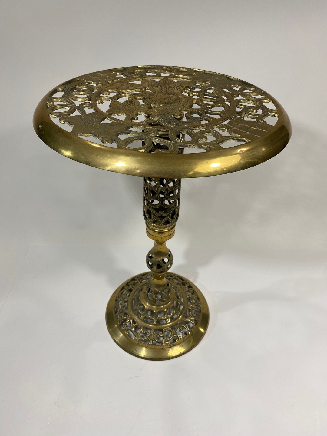 Vintage Brass Plant Stand Small Round Table Home Decor Display MCM - Etsy