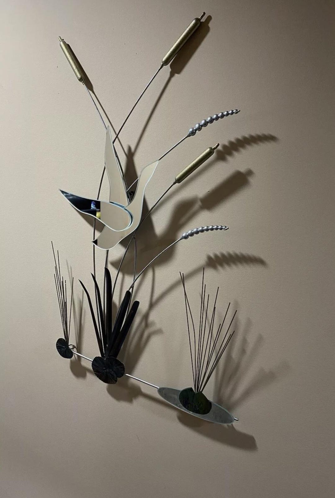 MCM Mirror Wall Scene Gold and Silver Duck, Birds, Midcentury 29" X 18 ...