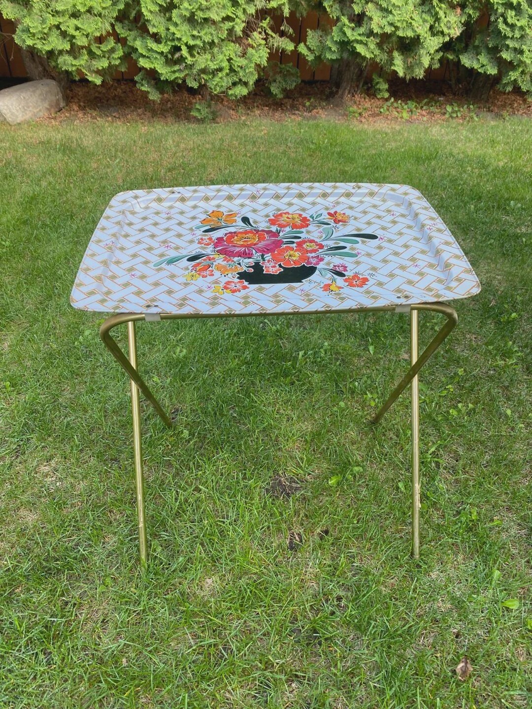 Vintage MCM Folding TV Tray, Table, Snack Floral, White Orange Flowers ...