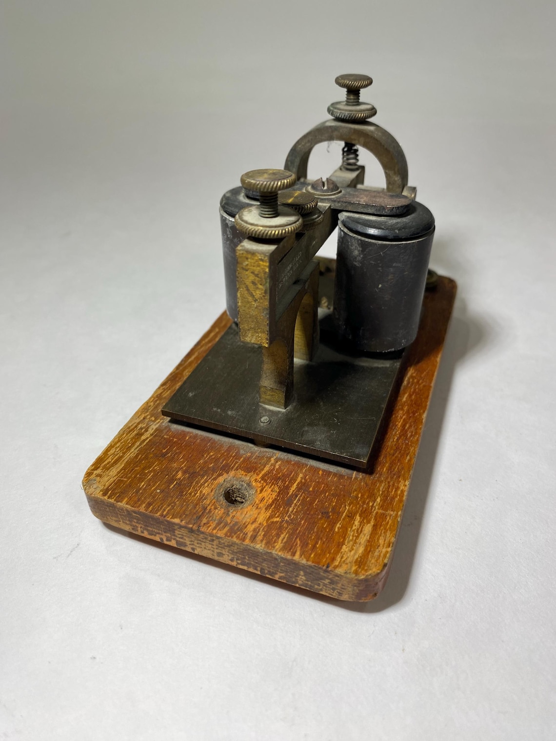 Antique Brass Telegraph Key Morse Code Operator Key on Wood Base Early ...