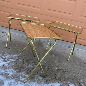 Set of 3 Folding TV Tray, Snack Tables, Vintage, Wood Grain, MCM Mid ...