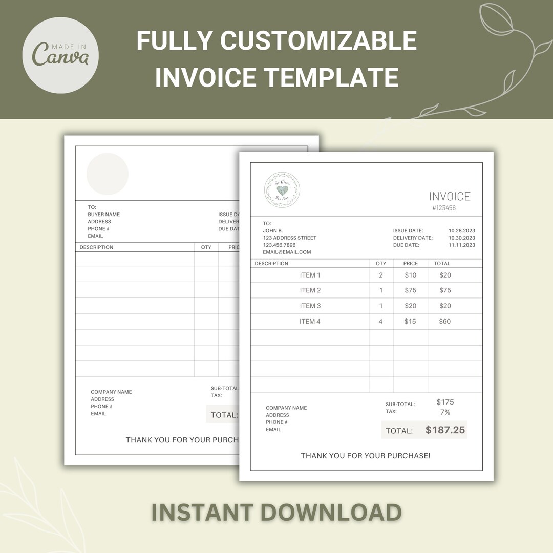 Editable Invoice Template Canva Invoice Template - Etsy