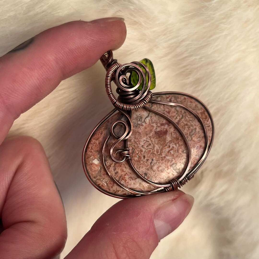 Jasper Pumpkin Wire Wrapped Pendant - Etsy UK