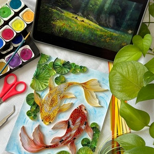 Koi Fish Art, Quilling Paper Wall Art, Paper Art, Handmade, Gifts for ...