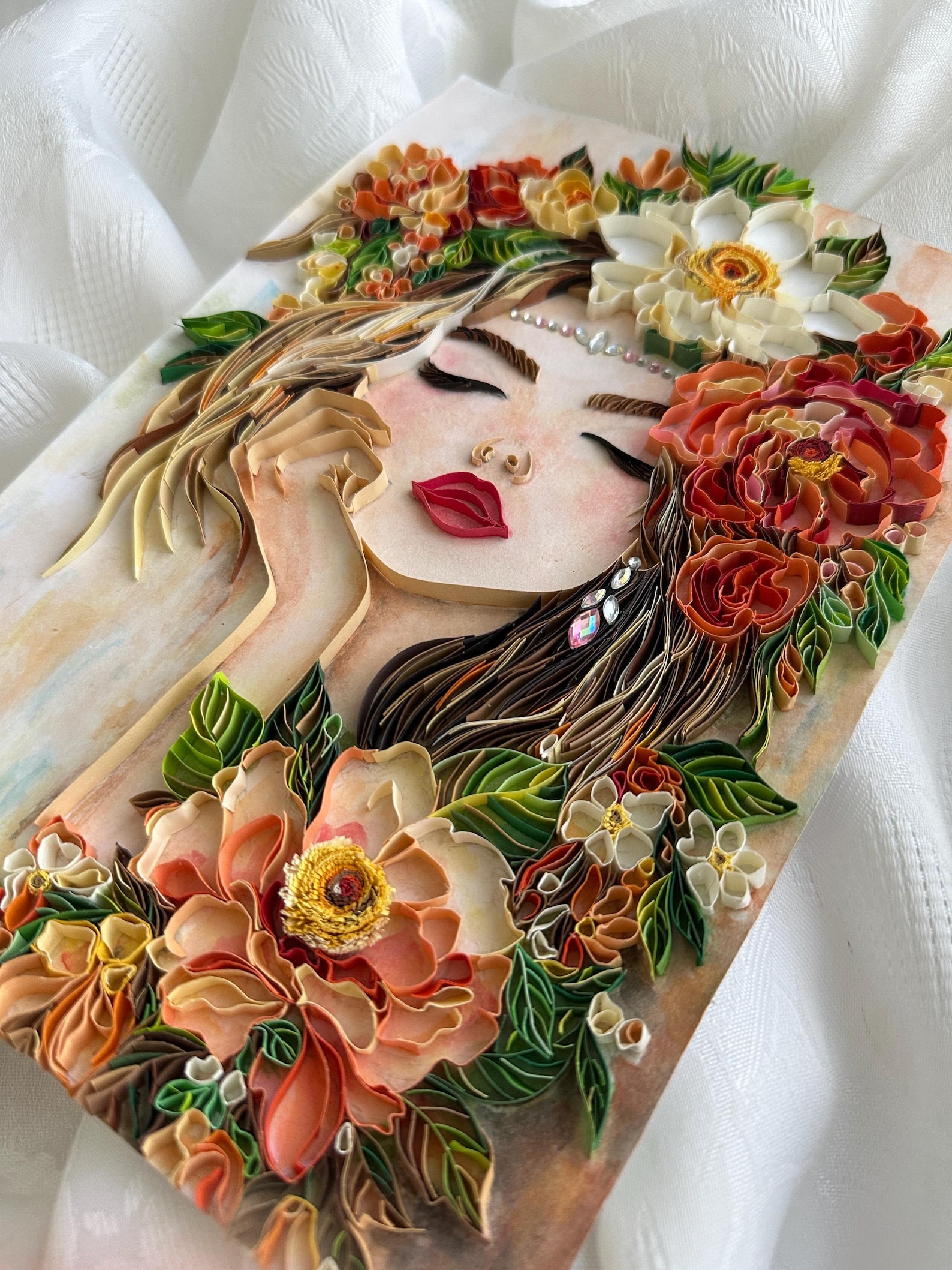 Paper Quilling Portrait, Floral Woman, Handmade Wall Art, Summer ...