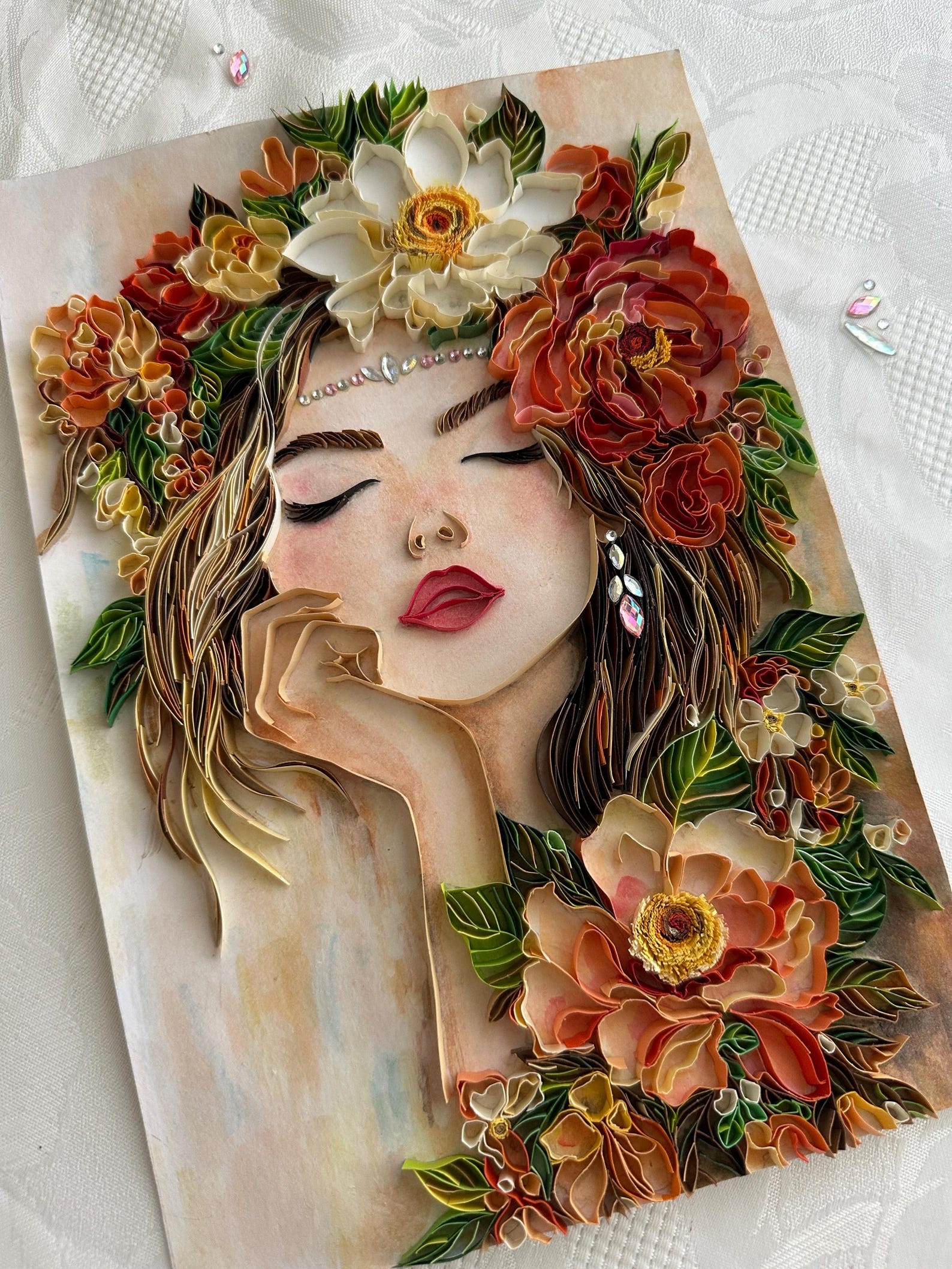 Paper Quilling Portrait, Floral Woman, Handmade Wall Art, Summer ...