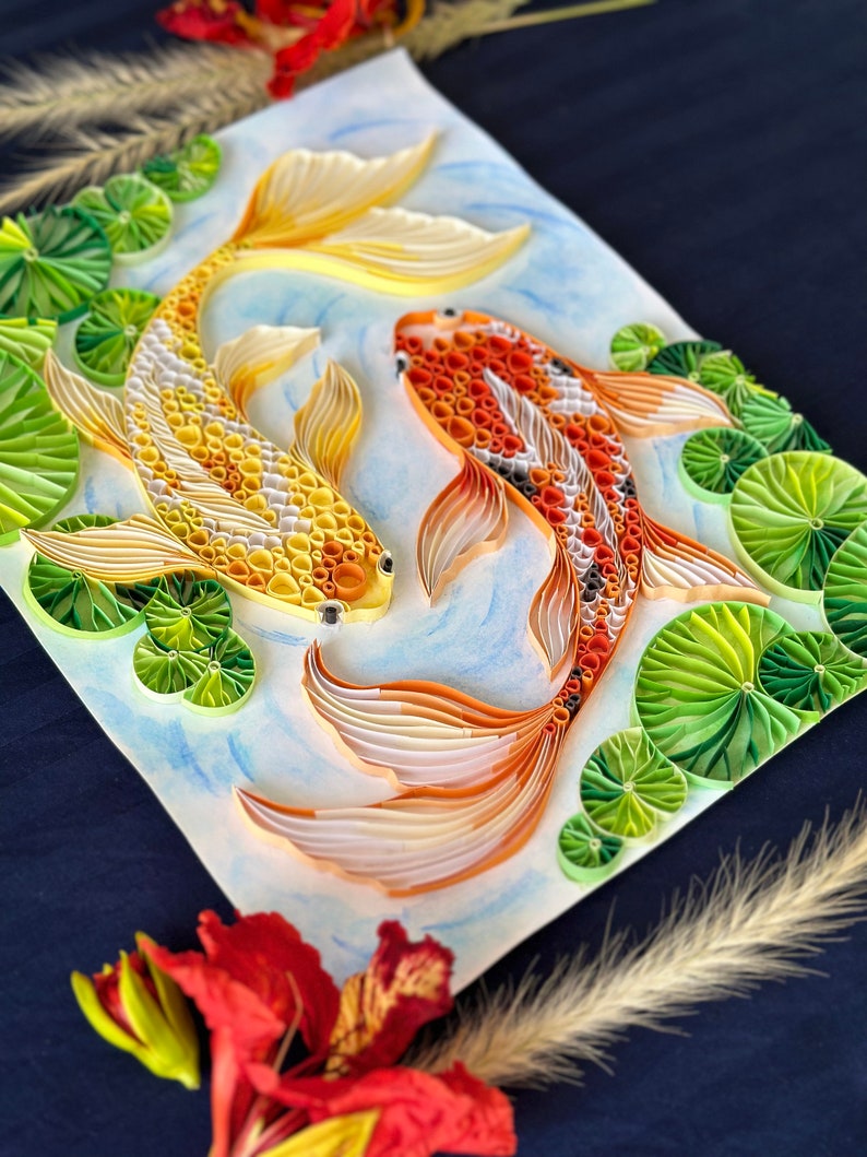 Koi Fish Art, Quilling Paper Wall Art, Paper Art, Handmade, Gifts for ...