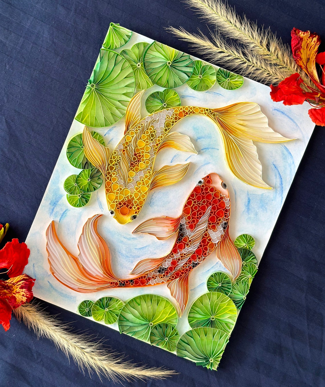 Koi Fish Art, Quilling Paper Wall Art, Paper Art, Handmade, Gifts for ...