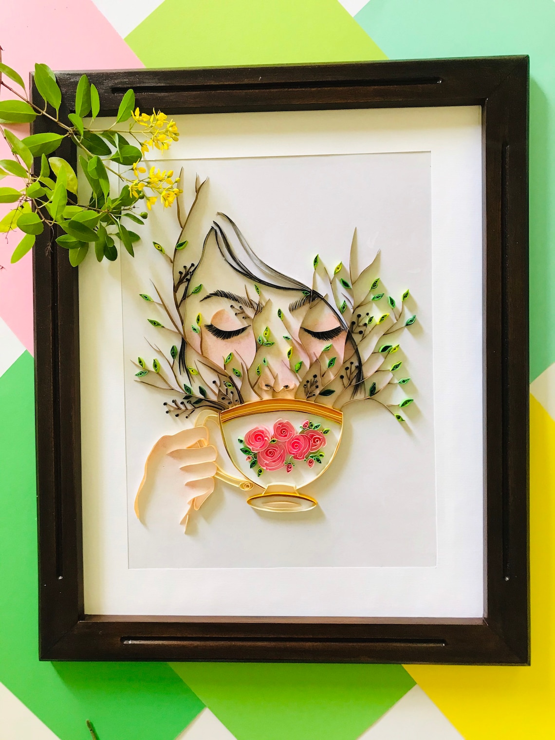 Quilling Paper Wall Art, Paper Art, Paper Craft, Tea, Tea Cup, Handmade ...