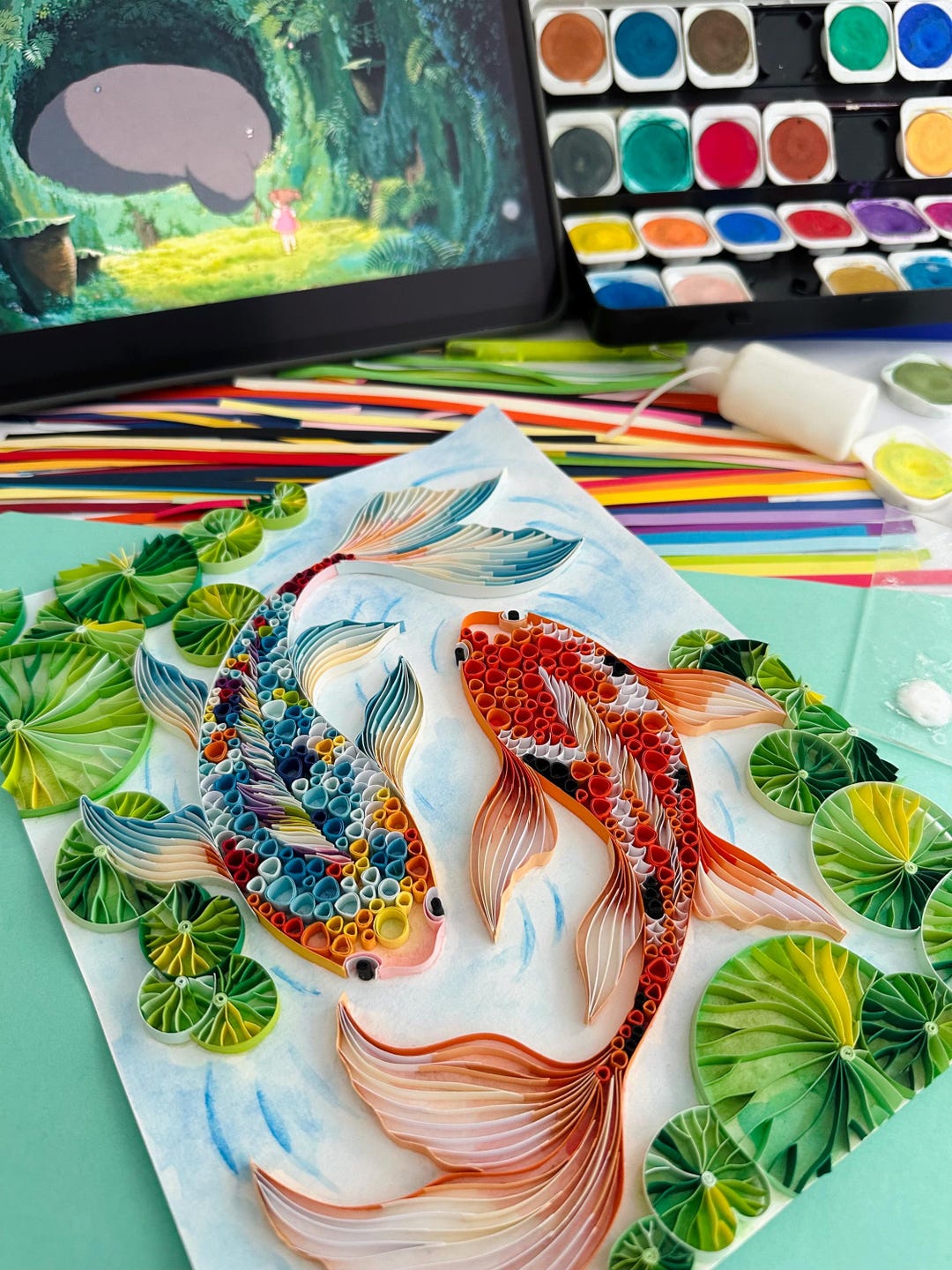 Koi Fish Paper Quilled Wall Art, Mixed Media - Etsy