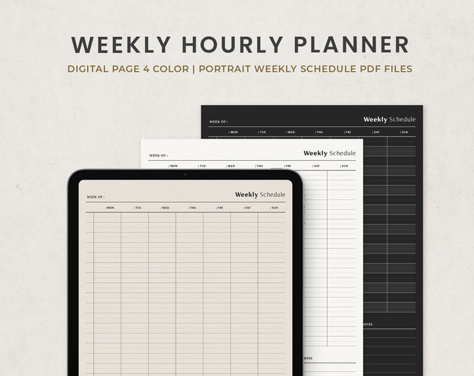 Weekly Hourly Digital Planner for iPad Goodnotes Notability, Weekly ...