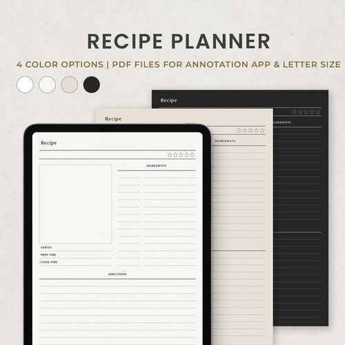 Recipe Book Digital Template Recipe Card Recipe Planner - Etsy