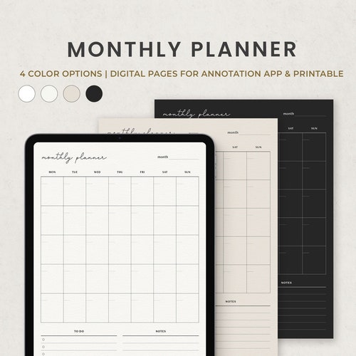 Monthly Planner Monthly Calendar Undated Digital Planner - Etsy