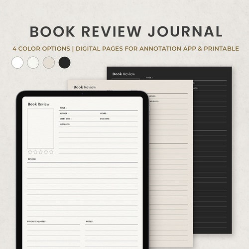 Book Review Journal Reading Digital Planner Template for - Etsy