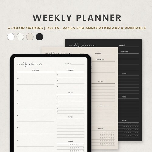 Week-at-a-glance Undated Weekly Spread Minimalist Digital - Etsy