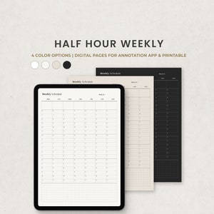 Half Hour Weekly Schedule, Study Digital Planner Template for Goodnotes ...