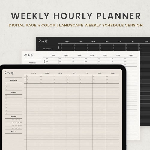 Weekly Schedule Weekly Hourly Digital Planner Template for - Etsy