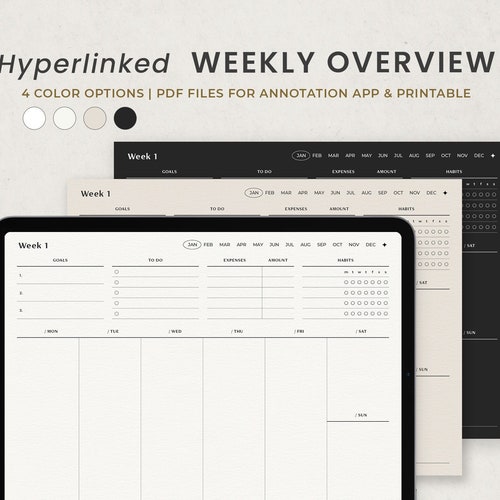 Week-at-a-glance Undated Weekly Spread Minimalist Digital - Etsy