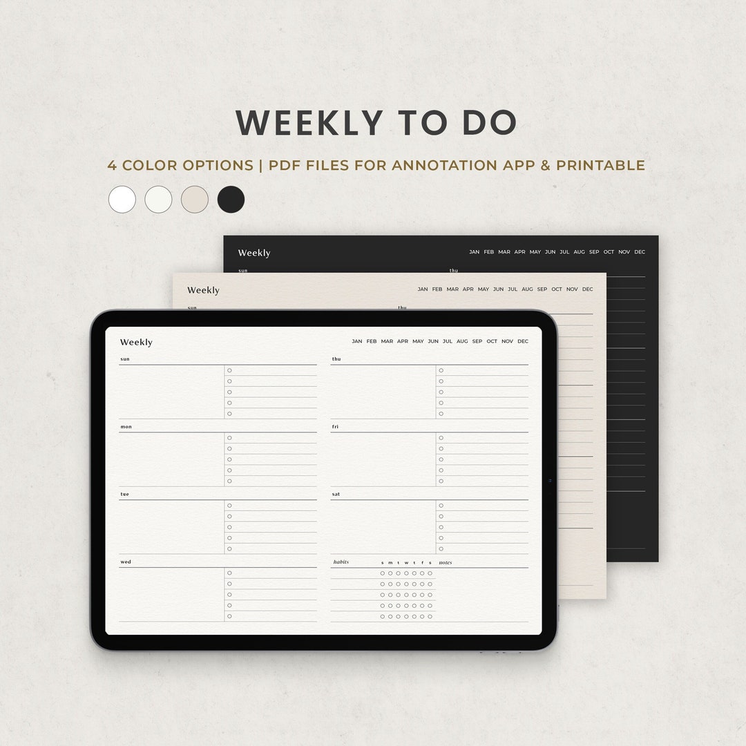 Digital Weekly to Do List, Minimalist Weekly Planner Template for ...
