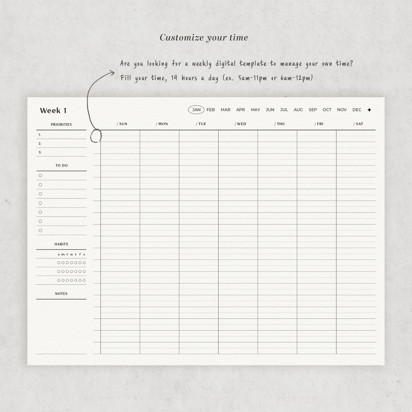 Weekly Schedule Weekly Hourly Digital Planner Template for - Etsy